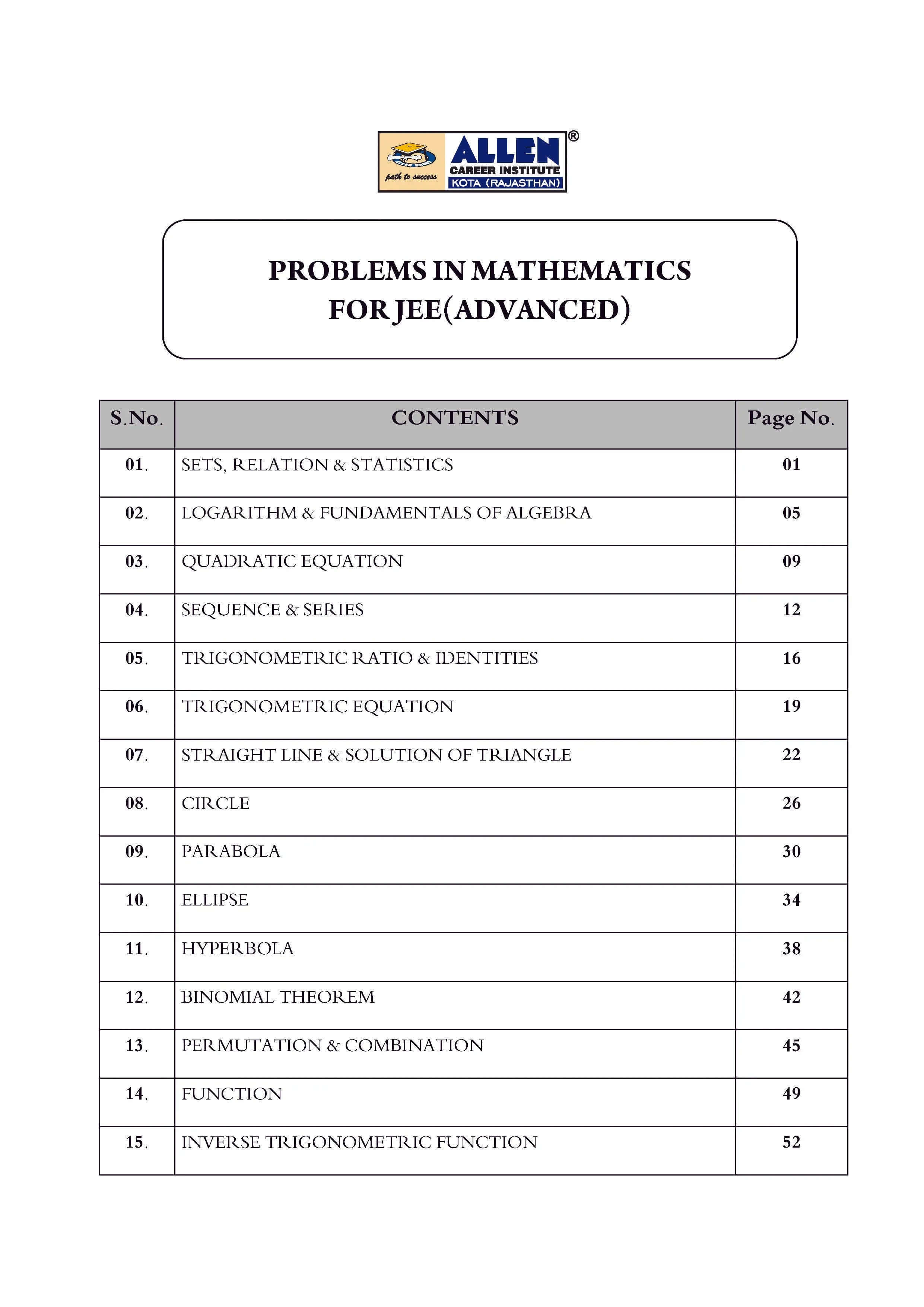JEE Advanced Problems in PCM with Answer Key - Set of 3 Books – ALLEN E ...
