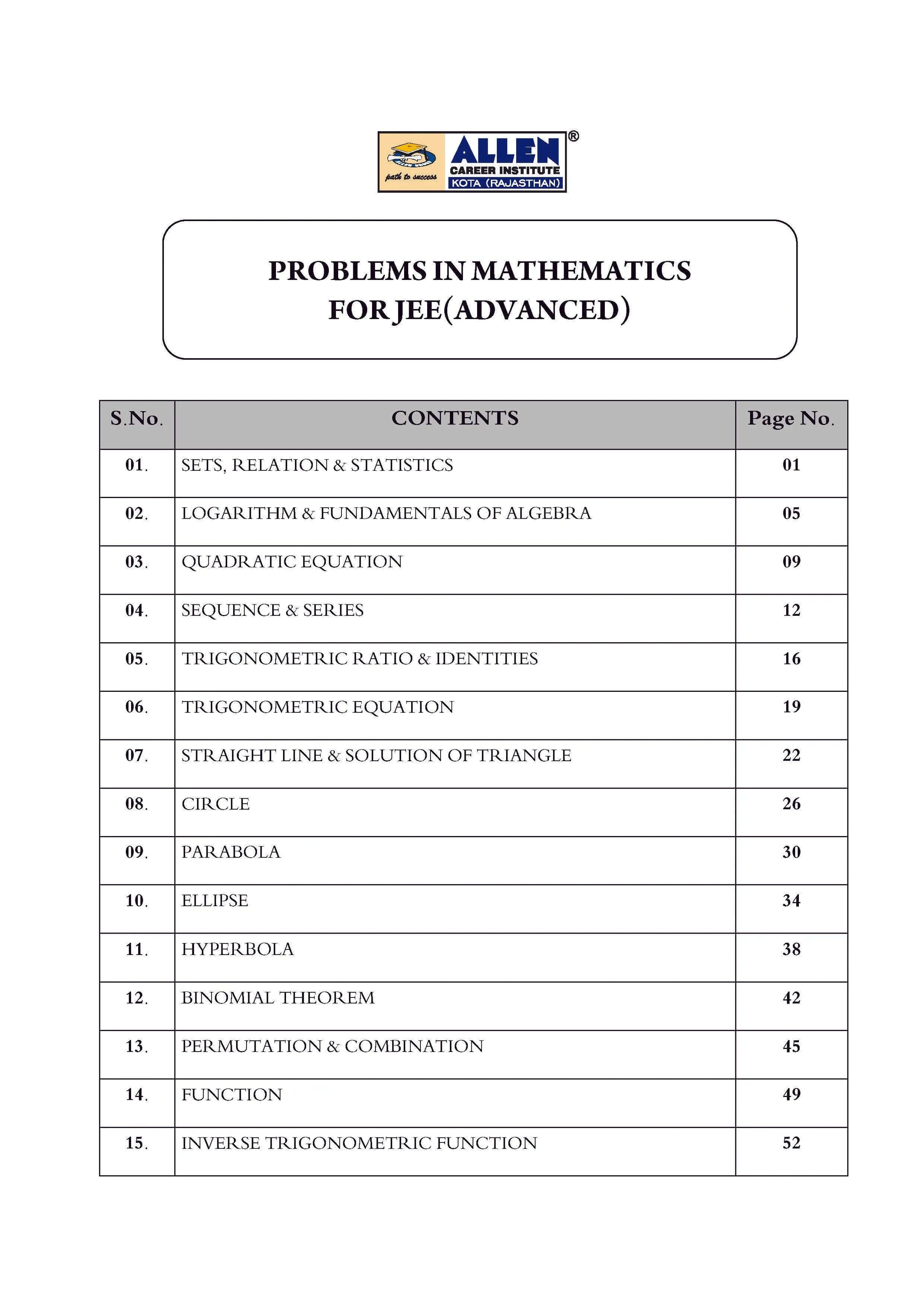 JEE Advanced Problems in PCM with Answer Key - Set of 3 Books – ALLEN E ...