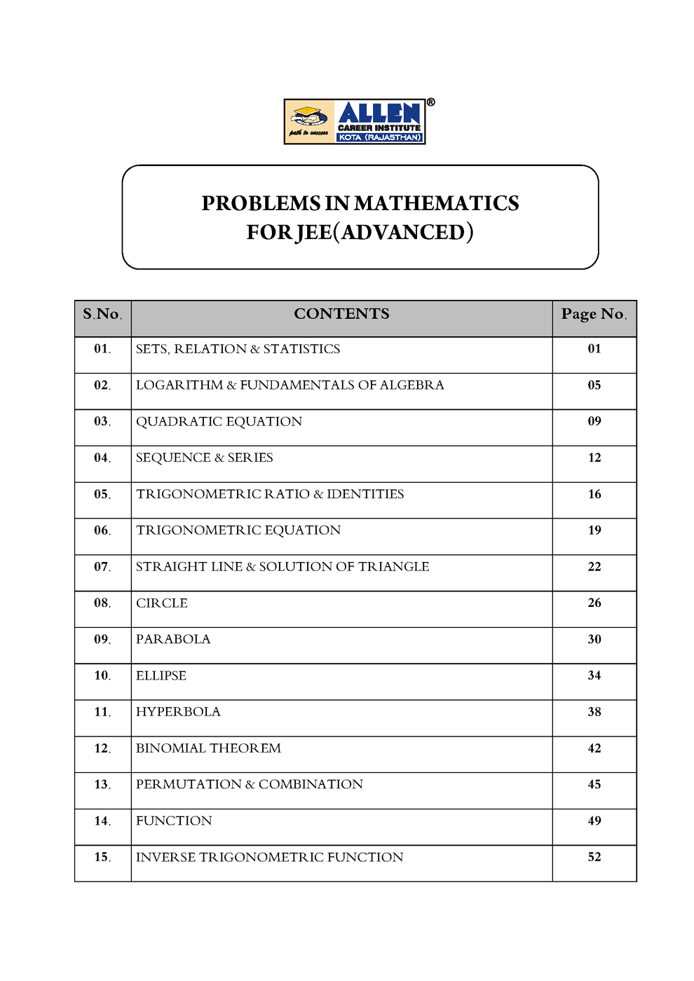 JEE Advanced Problems in PCM with Answer Key - Set of 3 Books – ALLEN E ...