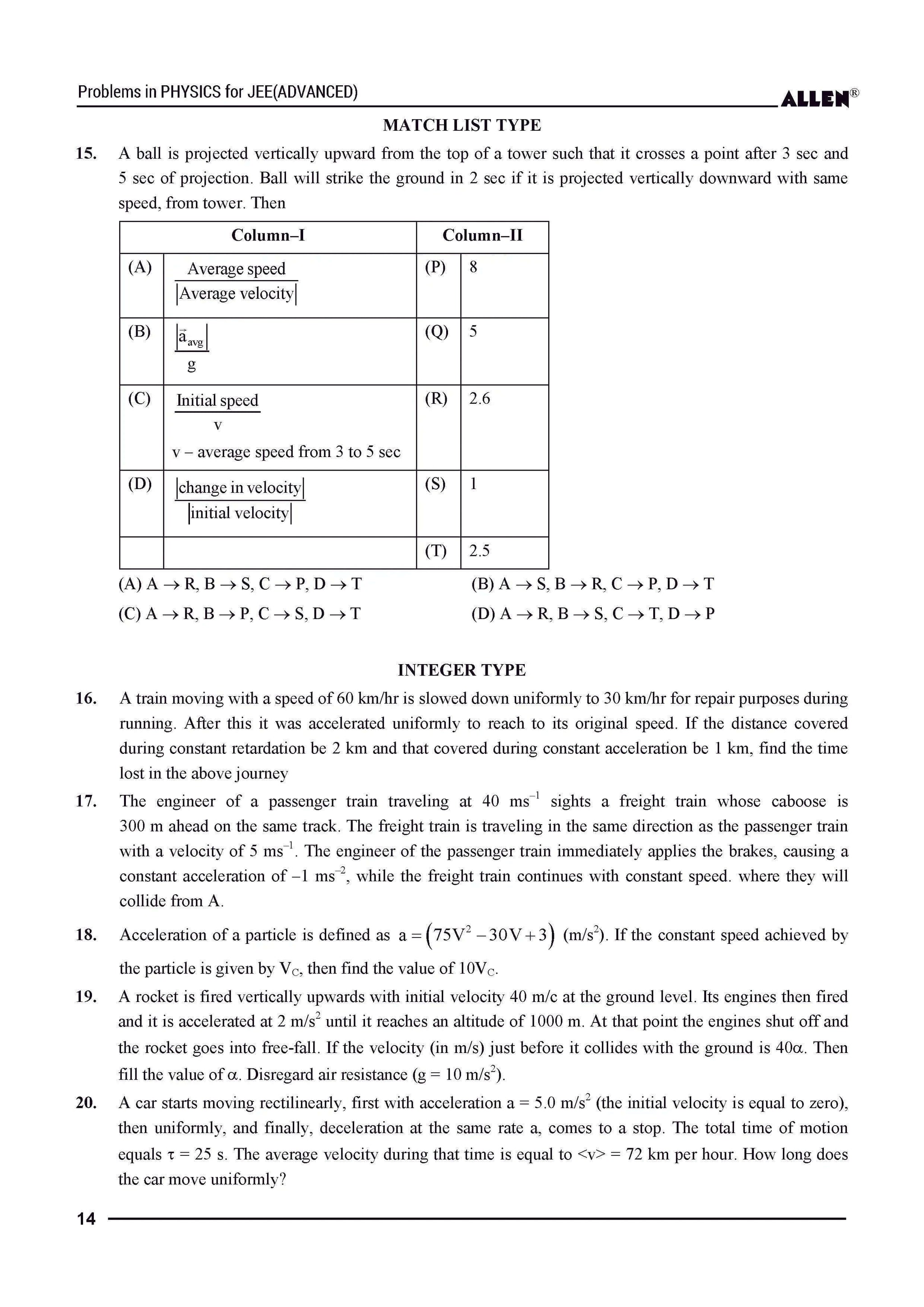 JEE Advanced Problems in Physics with Answer Key – ALLEN E-Store