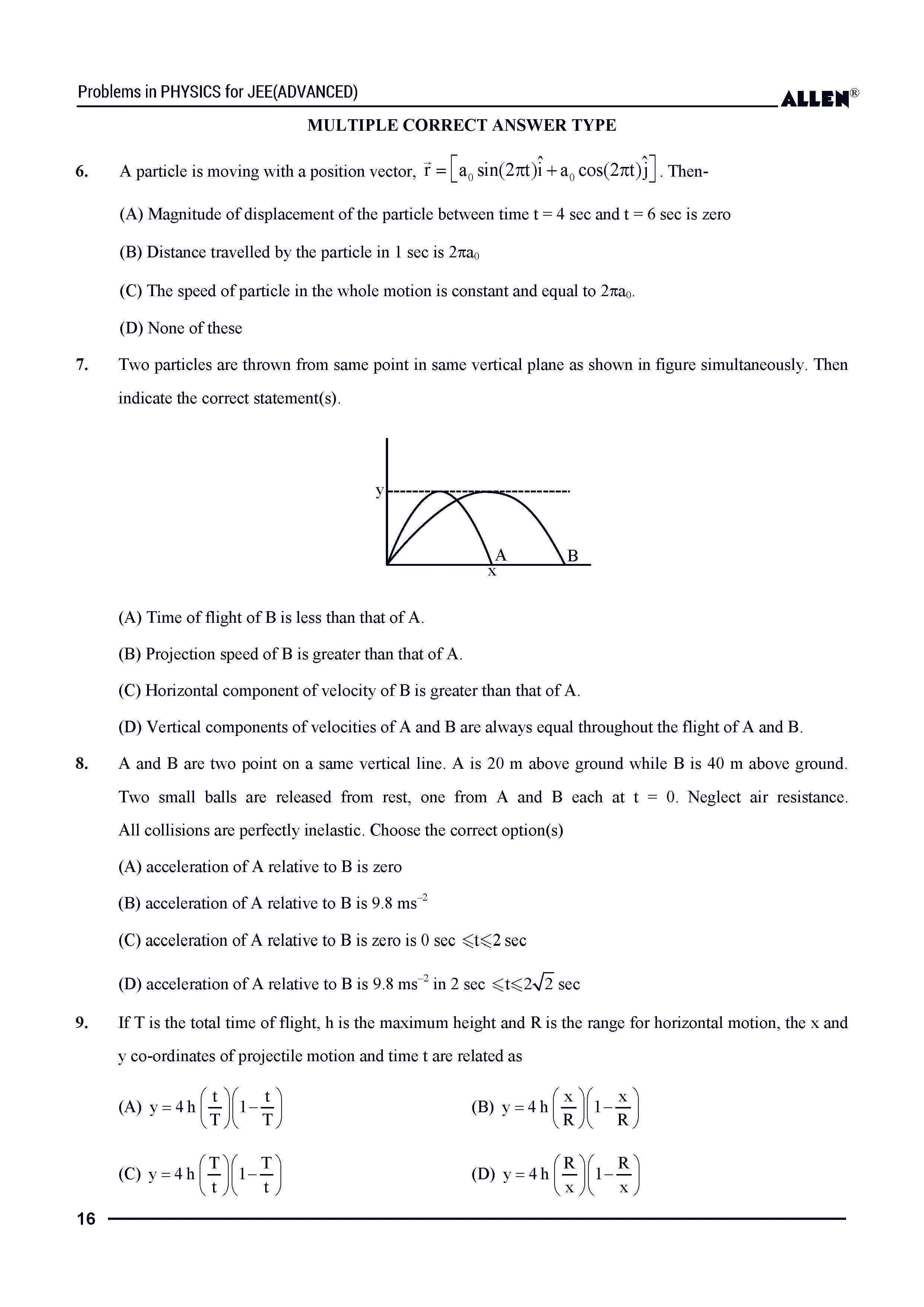 JEE Advanced Problems in Physics with Answer Key – ALLEN E-Store