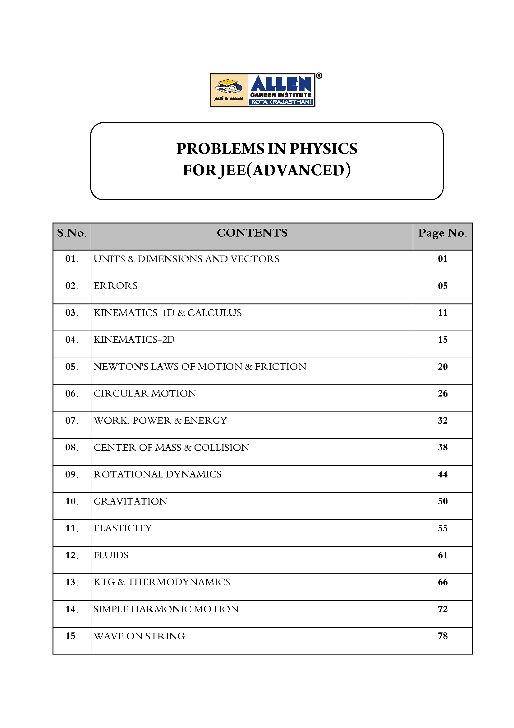 JEE Advanced Problems in PCM with Answer Key - Set of 3 Books – ALLEN E ...